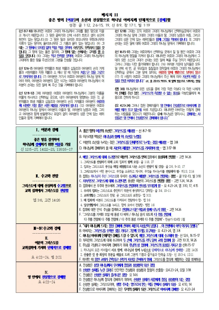 성경진리사역원(BTMK) | [2023년 겨울 훈련] M11 - 좋은 땅의 여분의 소산과 진실함으로 하나님 아버지께 단체적으로 경배함